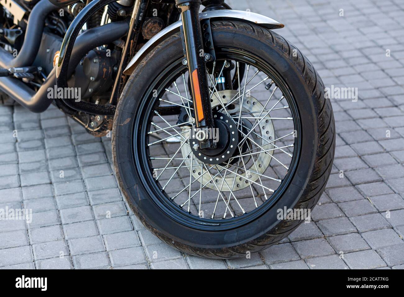 Retro motorcycle wheels and parts Stock Photo - Alamy