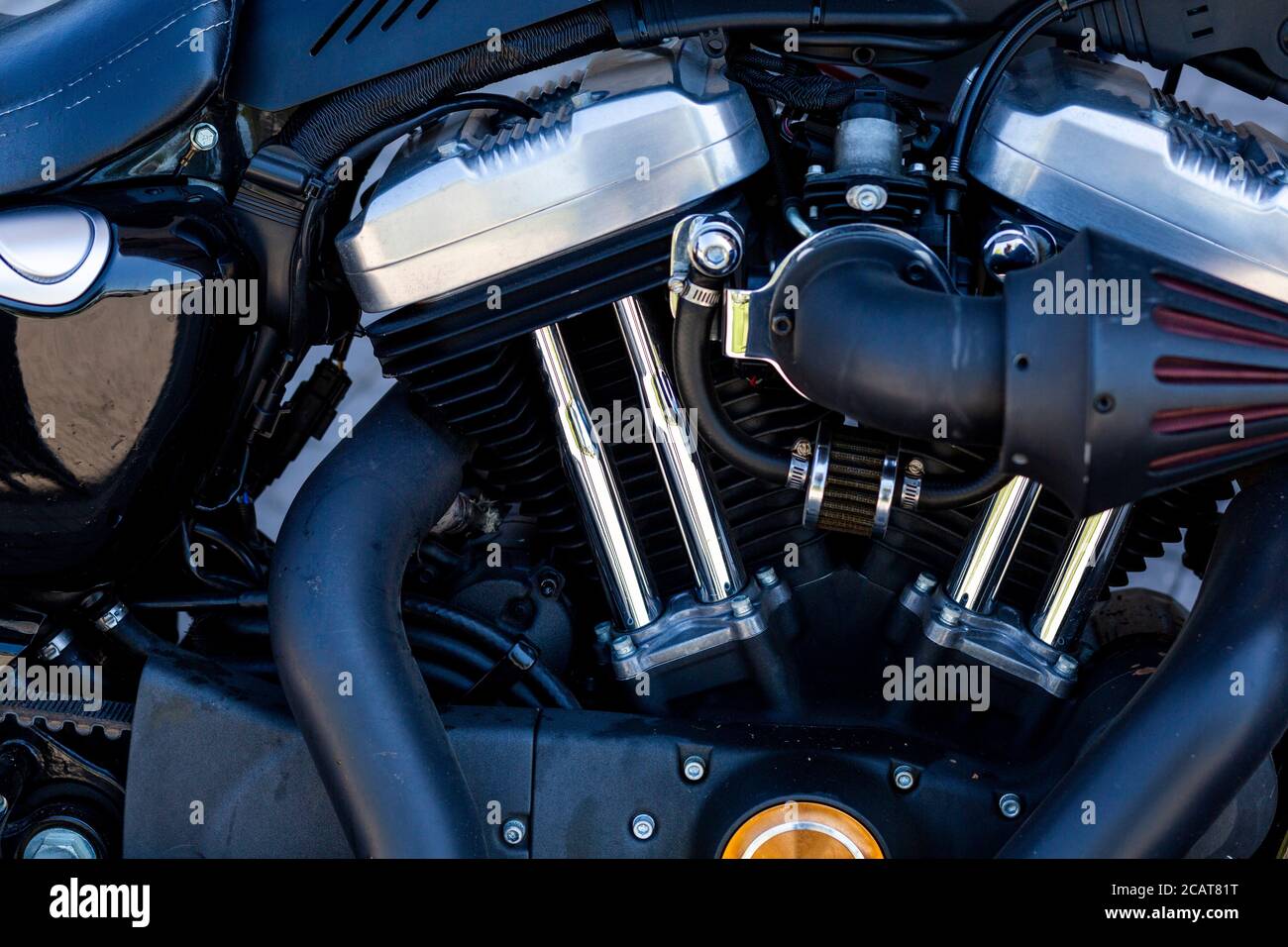 Motorcycle engine chrome plated and strong appearing Stock Photo - Alamy