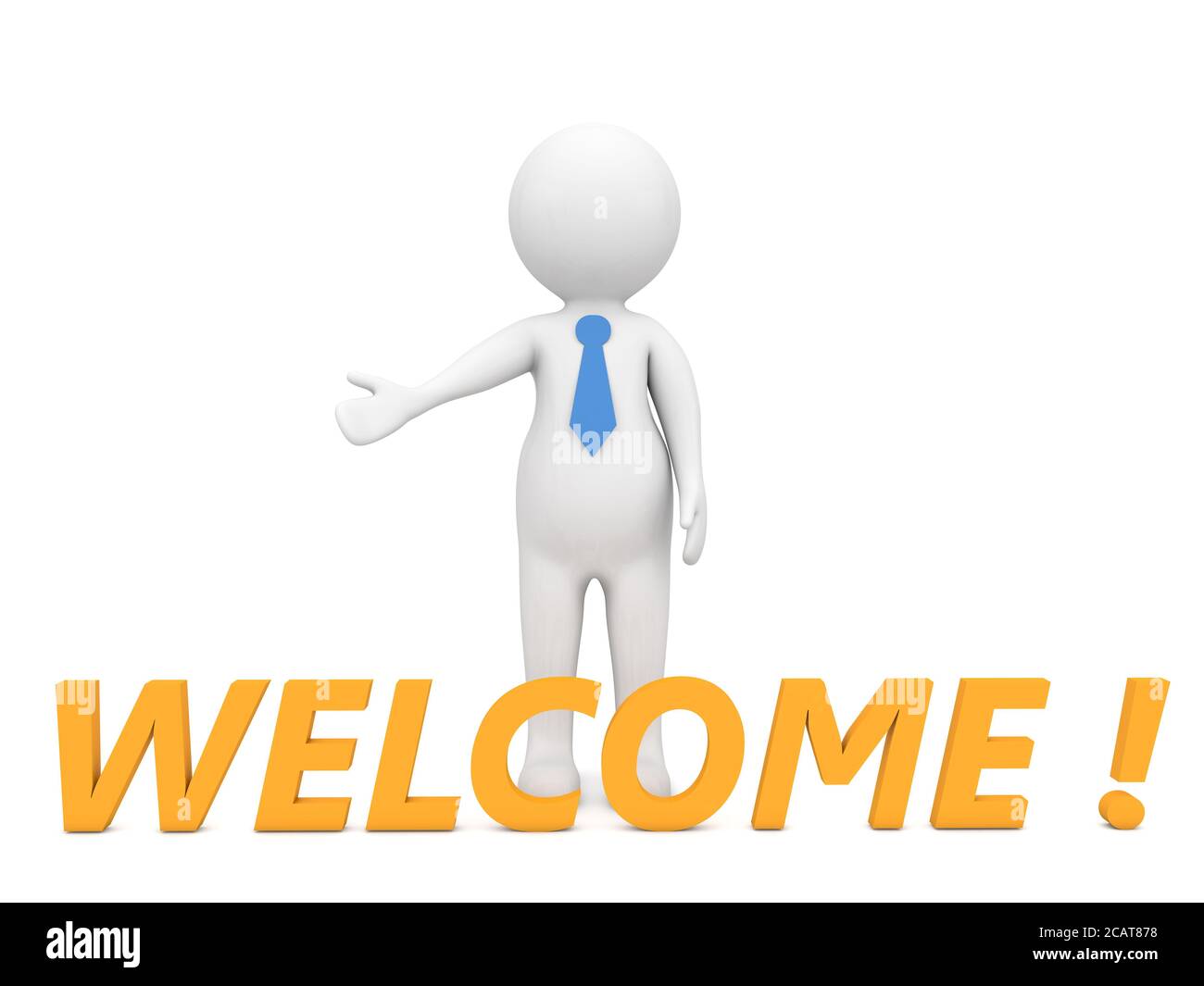 3d character with the word welcome on a white background. 3d render ...