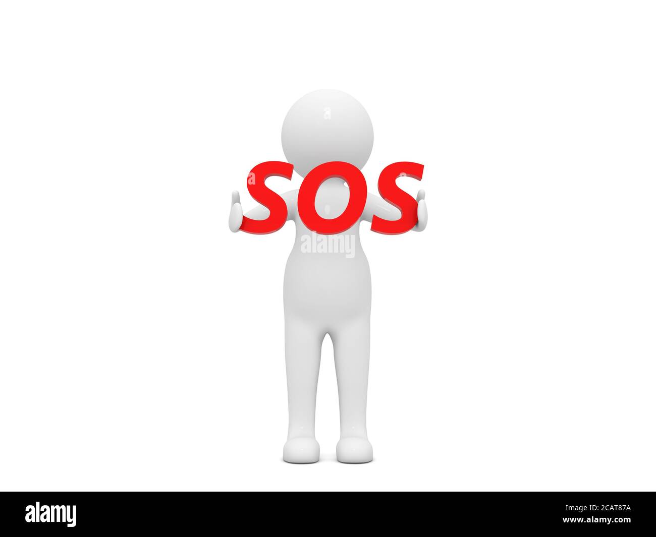 3d character with the sign sos on a white background. 3d render ...