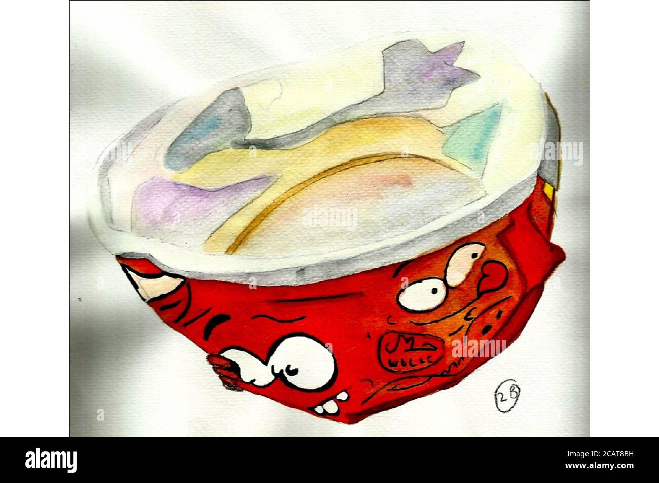 Cartoon Crushed Can, Angry Face, Red Silver Illustration Stock Photo ...