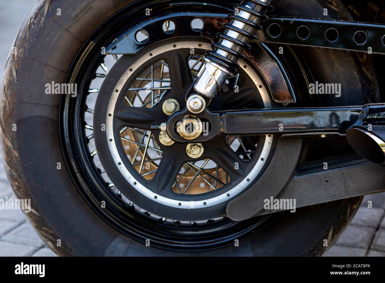 Retro motorcycle wheels and parts Stock Photo - Alamy