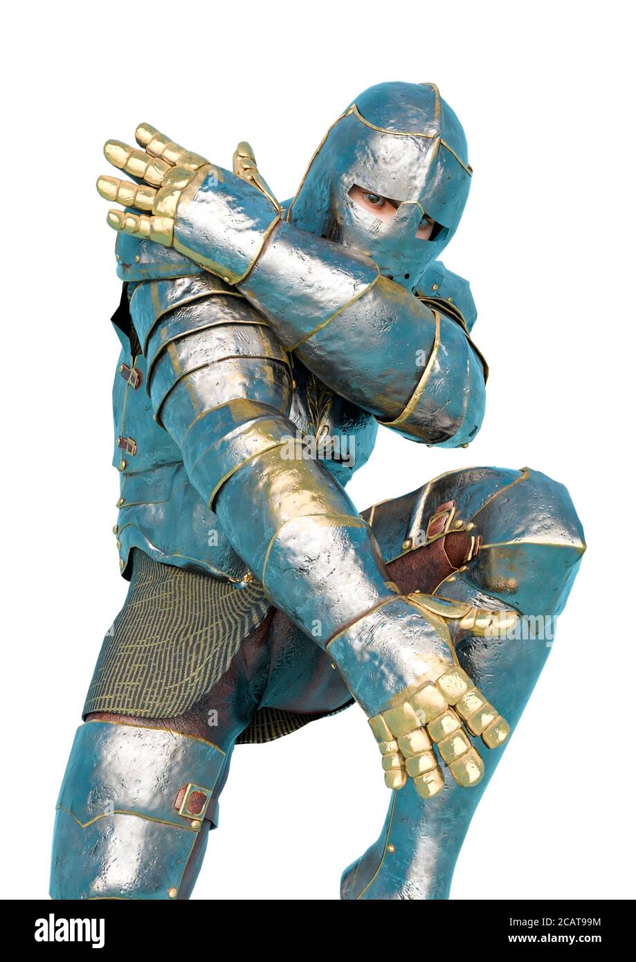 fantasy knight is dancing in white background close up view, 3d ...