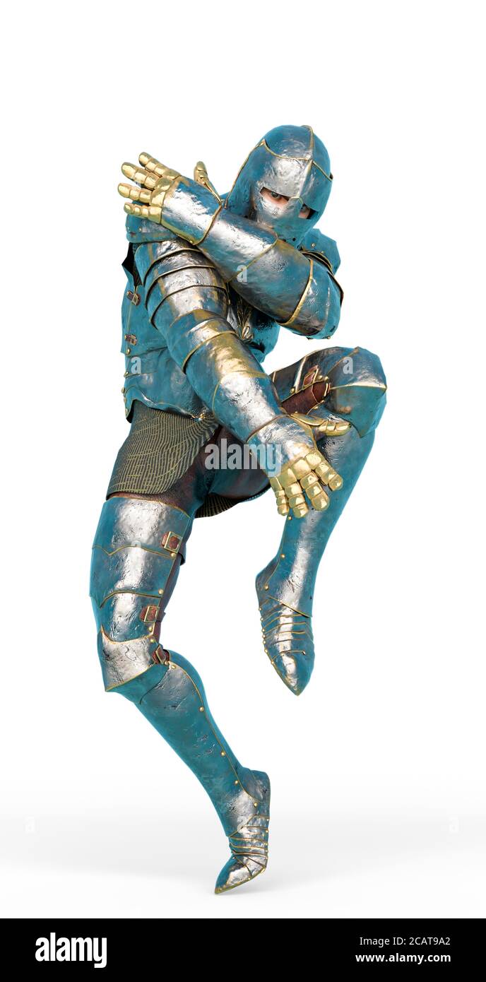 fantasy knight is dancing in white background, 3d illustration Stock ...