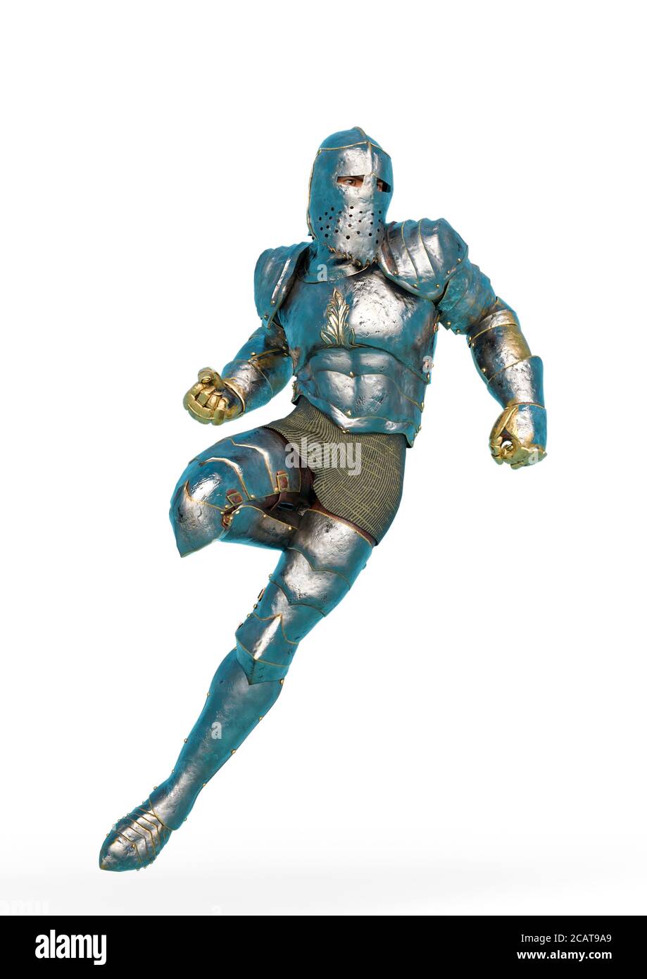 fantasy knight is doing a comic action pose in white background, 3d ...
