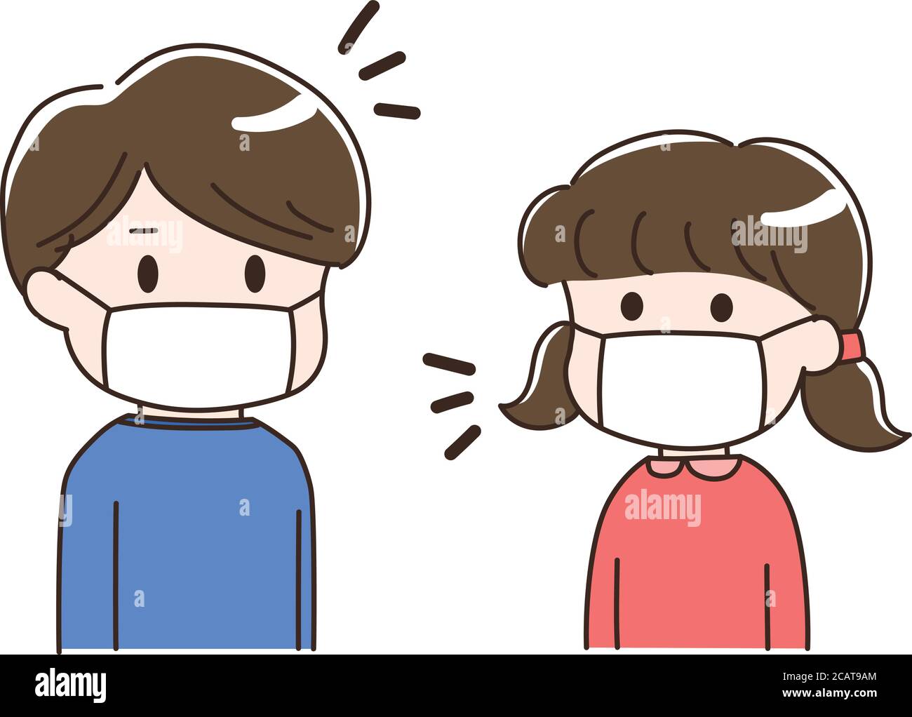 Talking children wearing medical masks. Vector illustration isolated on ...