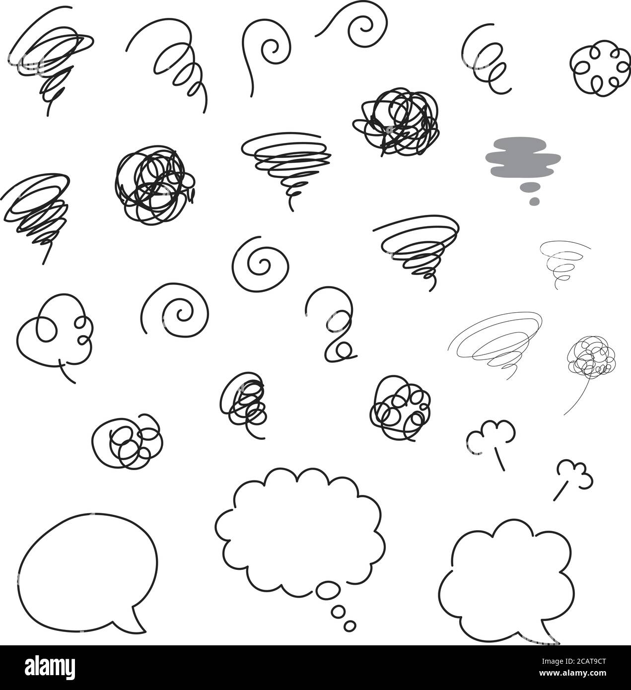Set of swirl symbols and speech clouds. Vector illustration isolated on ...