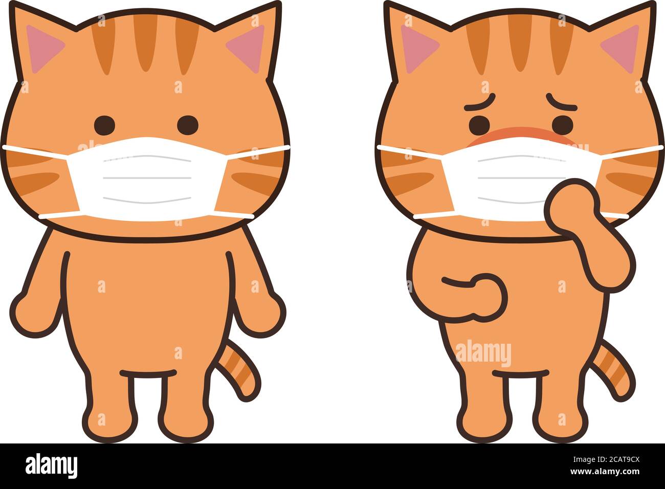 Cat character wearing surgical or medical face mask. Isolated on white ...