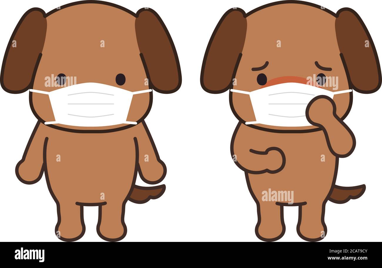 Dog character wearing surgical or medical face mask. Isolated on white ...