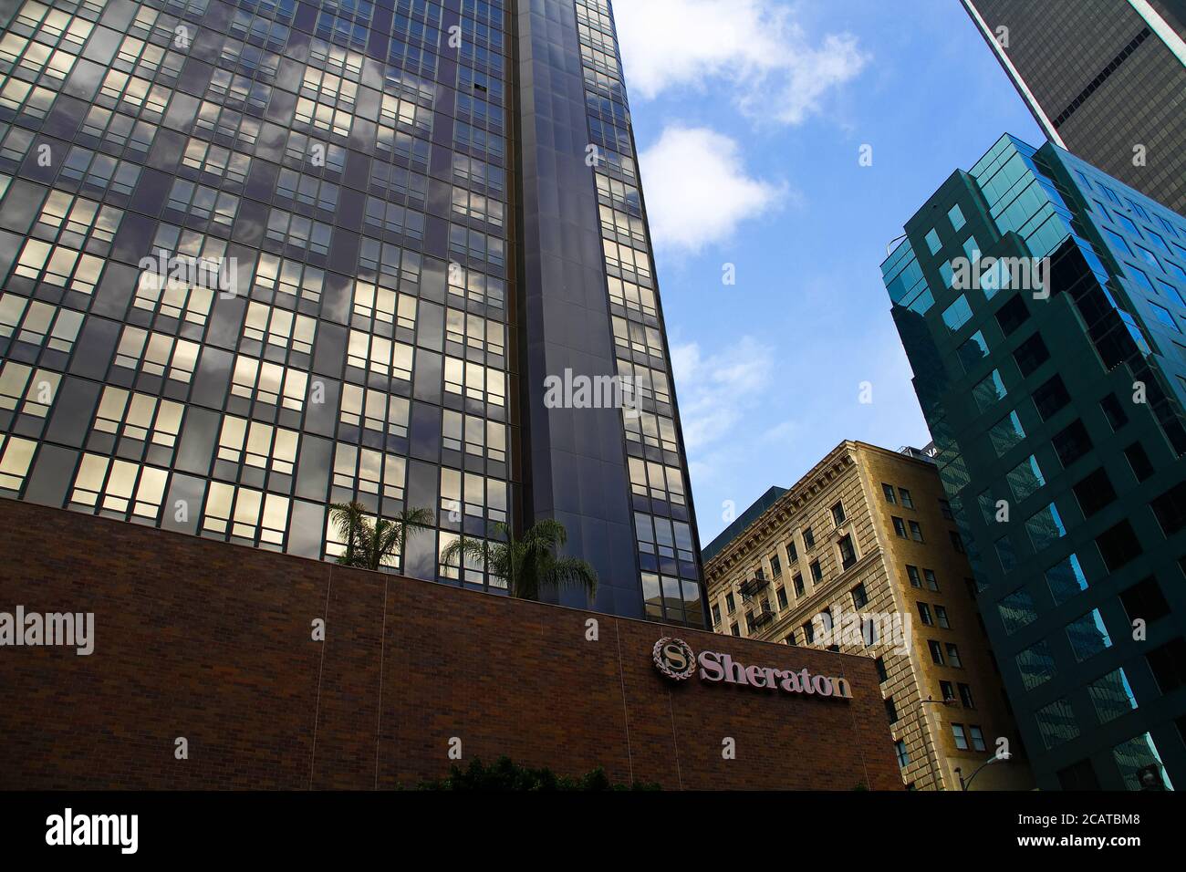 Los Angeles, Ca/USA - Oct 28,2018 : Low angle the Sheraton hotel logo ...