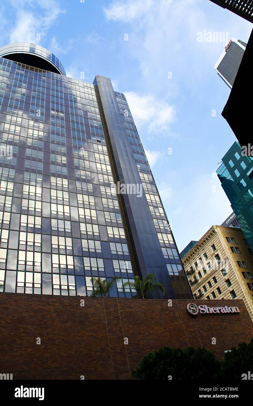 Los Angeles, Ca/USA - Oct 28,2018 : Low angle the Sheraton hotel logo ...