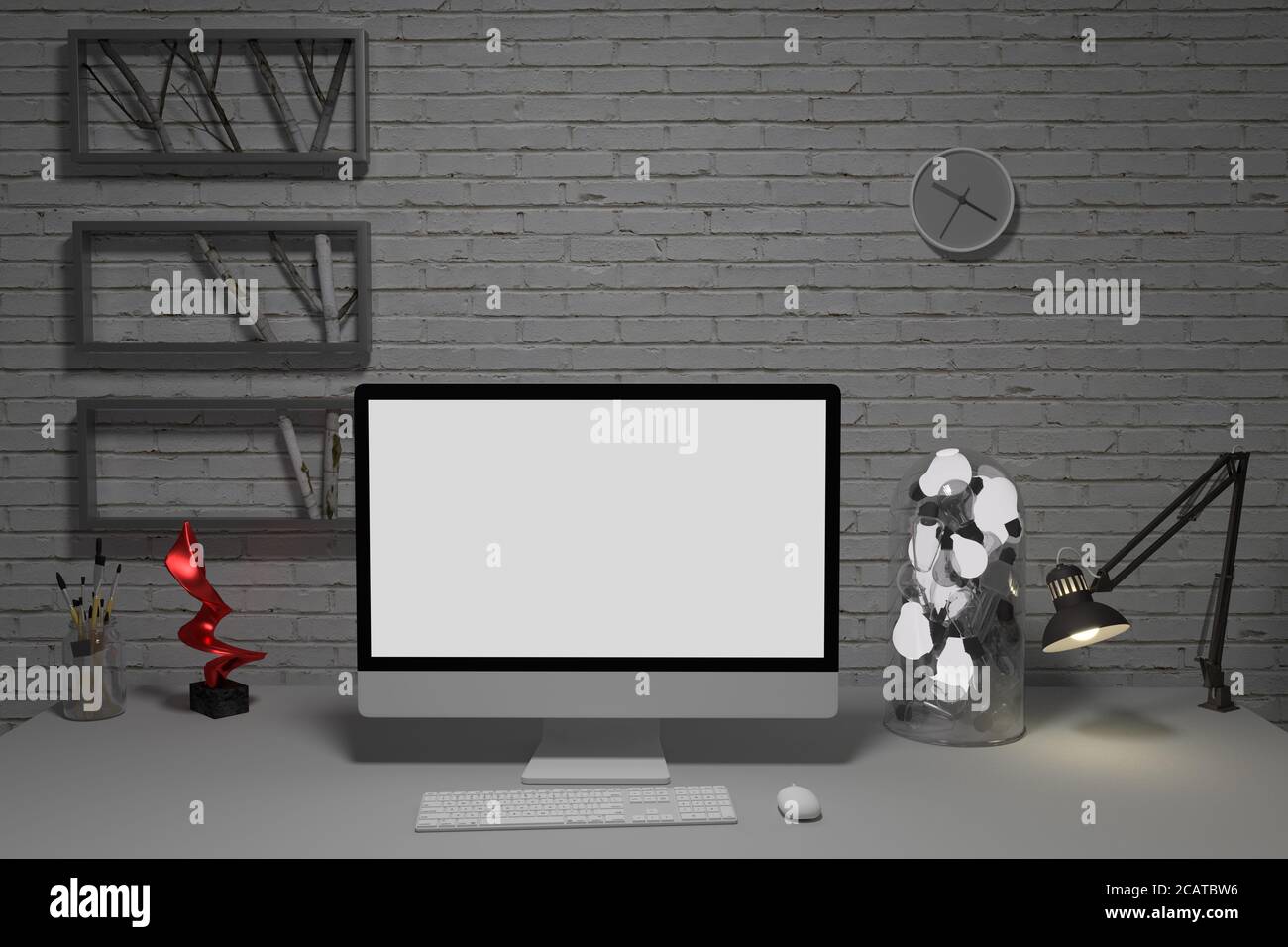 Desk with an LCD Monitor and keyboard and mouse and light on it, Great ...