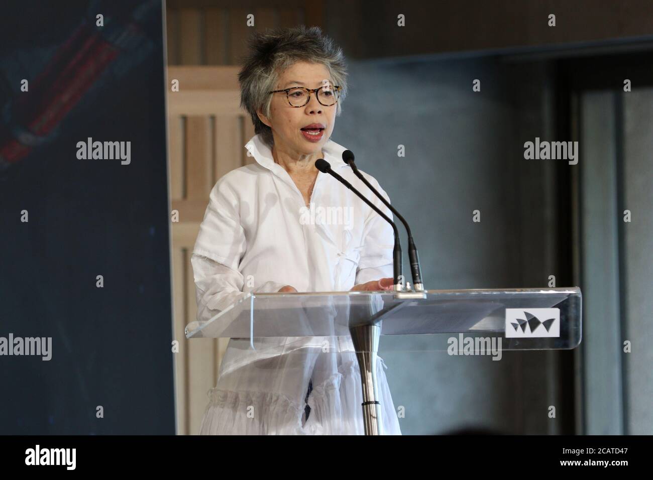 MC Lee Lin Chin at the Bleeding Steel press conference at Sydney Opera ...