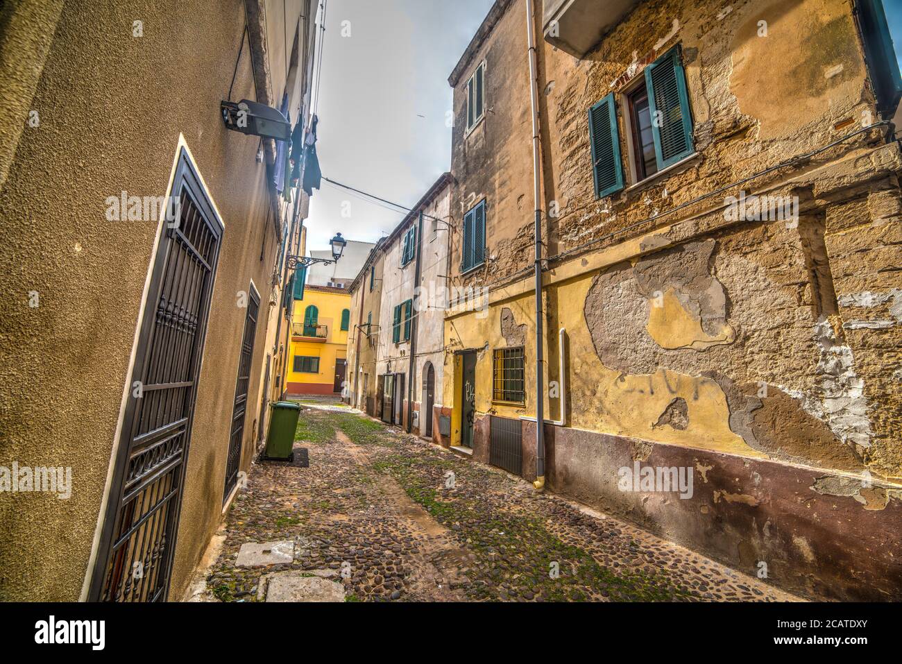 small street in Alghero old town, Italy Stock Photo - Alamy