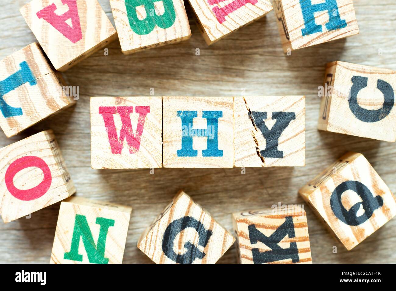 Alphabet letter block in word why with another on wood background Stock ...