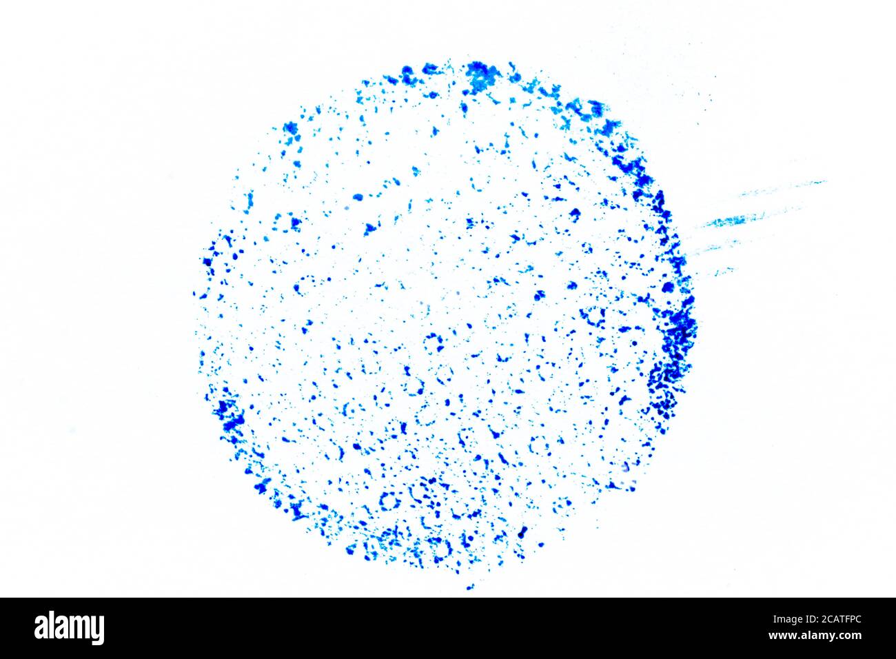 Blue color ink in round shape textured background as stamp or frame ...