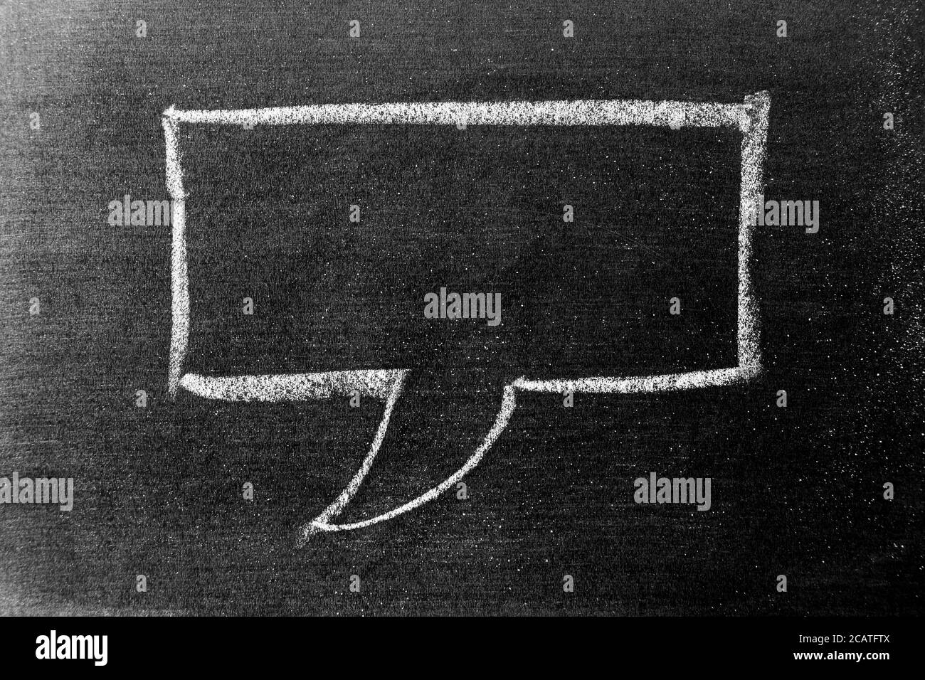 White color chalk hand drawing in square bubble speech shape with blank ...