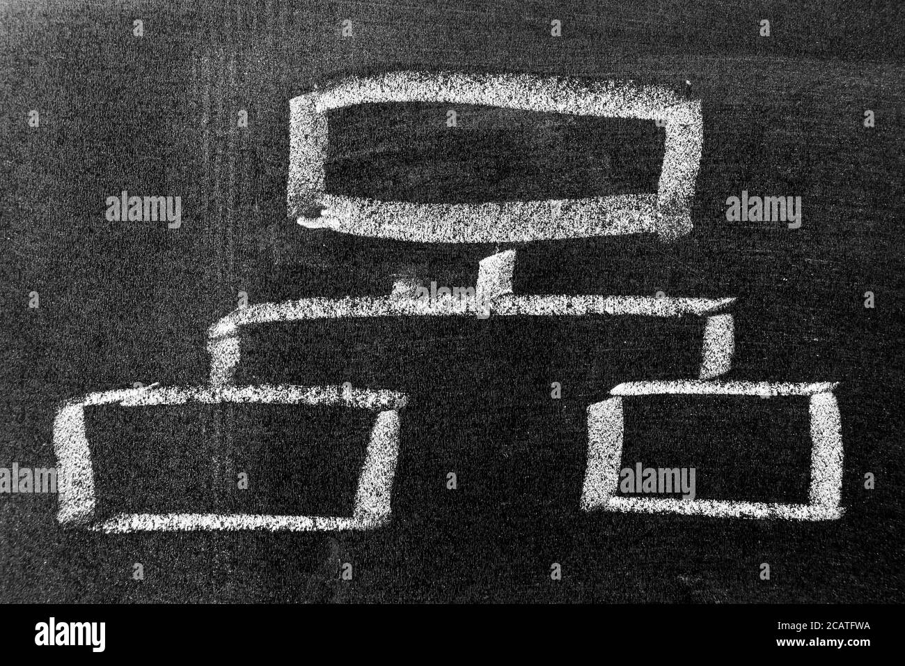 White color chalk hand drawing in square organization chart shape on ...