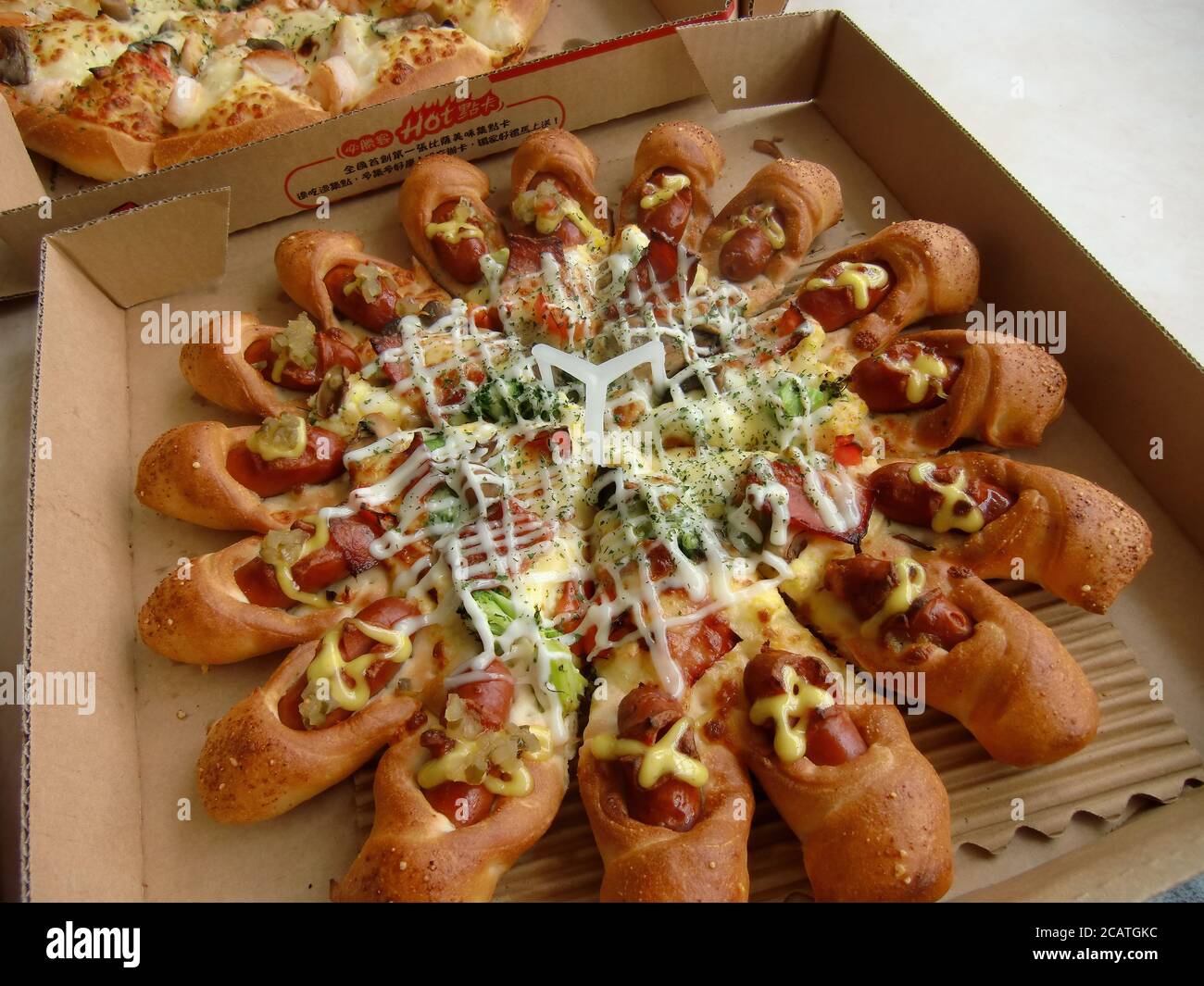 Close up shot of a delicious sausage pizza at Taipei, Taiwan Stock ...