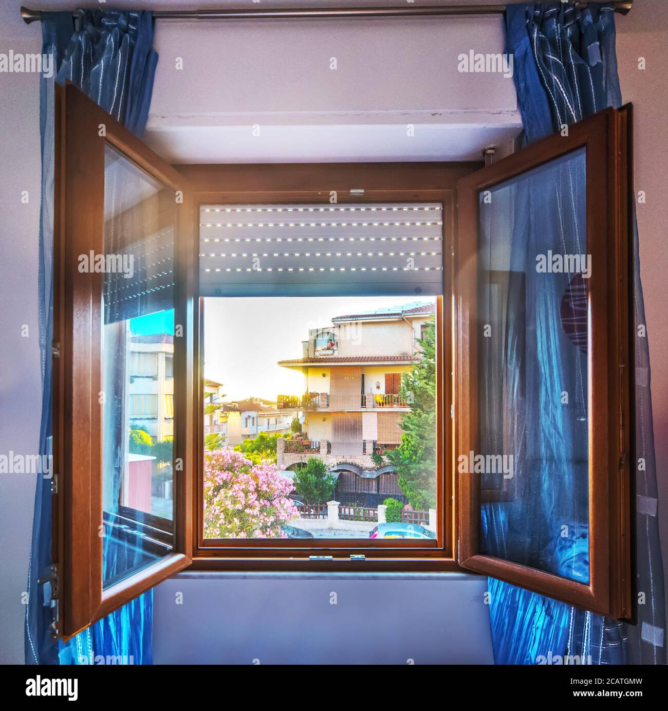 open window in a pink wall Stock Photo - Alamy