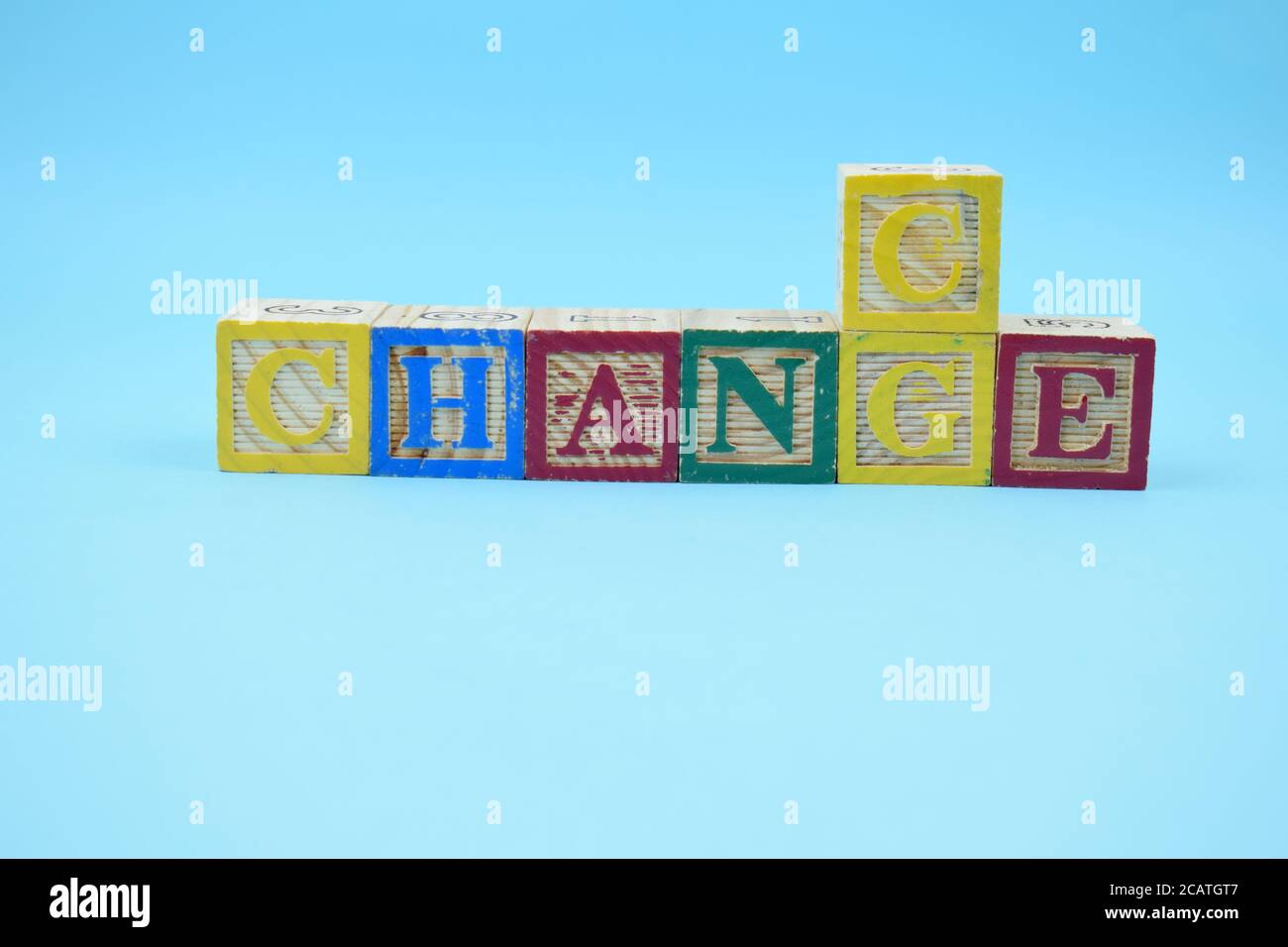 six cubes with letters turning the word change to chance Stock Photo ...