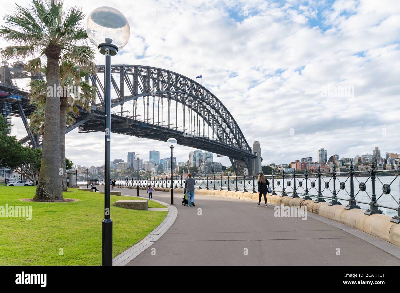 Hickson Road Reserve Footpath and Harbour Bridge Background on a sunny ...