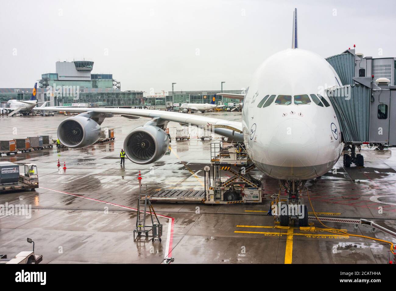 Airbus at a gate in Frankfurt airport Stock Photo - Alamy