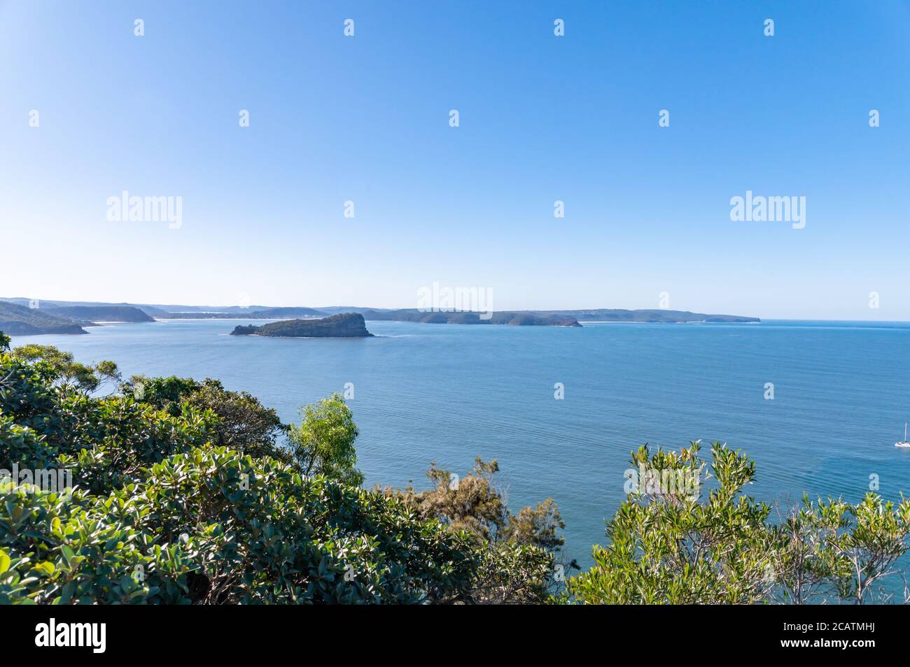 View from West Head Lookout Point over the ocean on a sunny winter ...