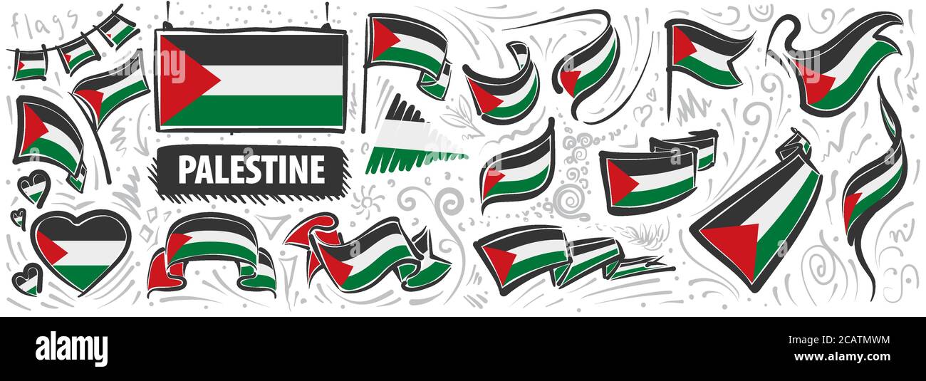 Vector set of the national flag of Palestine in various creative ...