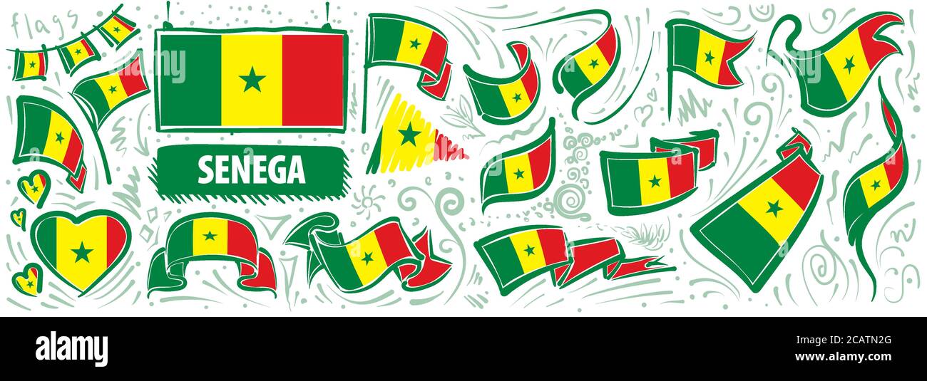 Vector set of the national flag of Senegal in various creative designs ...