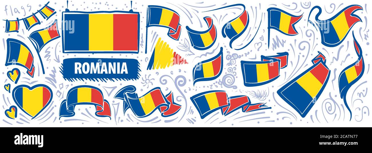 Vector set of the national flag of Romania in various creative designs ...