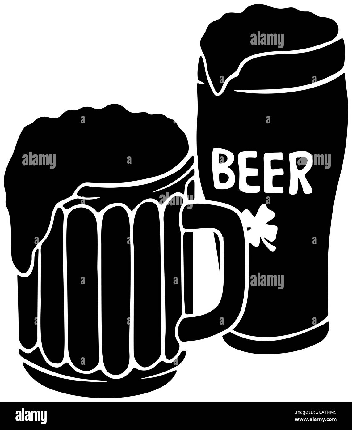 Nice art with black silhouettes of glasses with irish beer on white ...