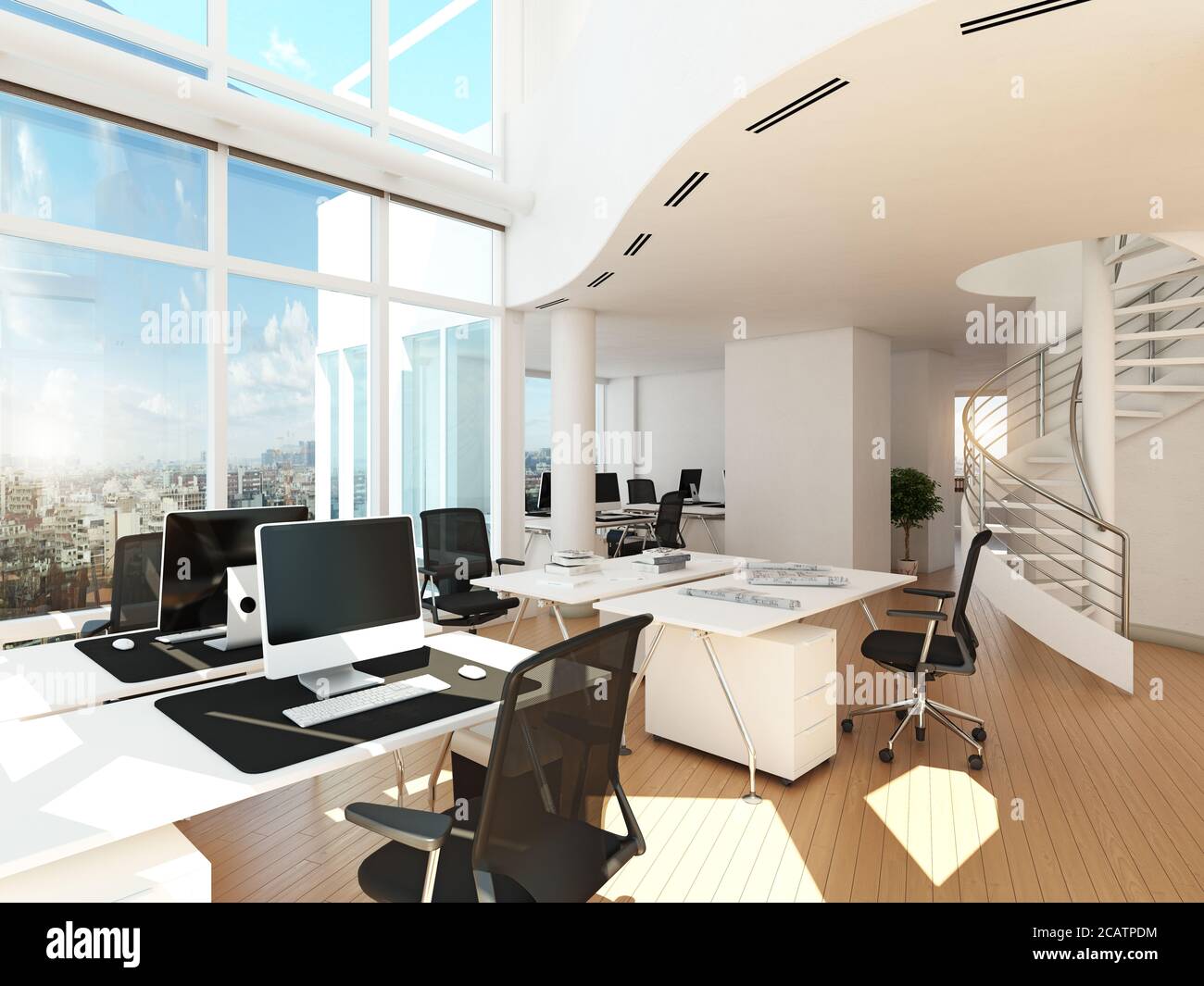 contemporary office interior. 3d rendering design concept Stock Photo ...