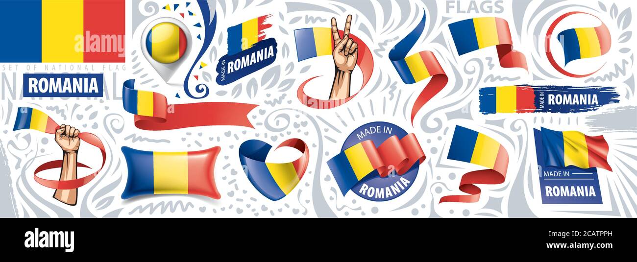 Vector set of the national flag of Romania in various creative designs ...