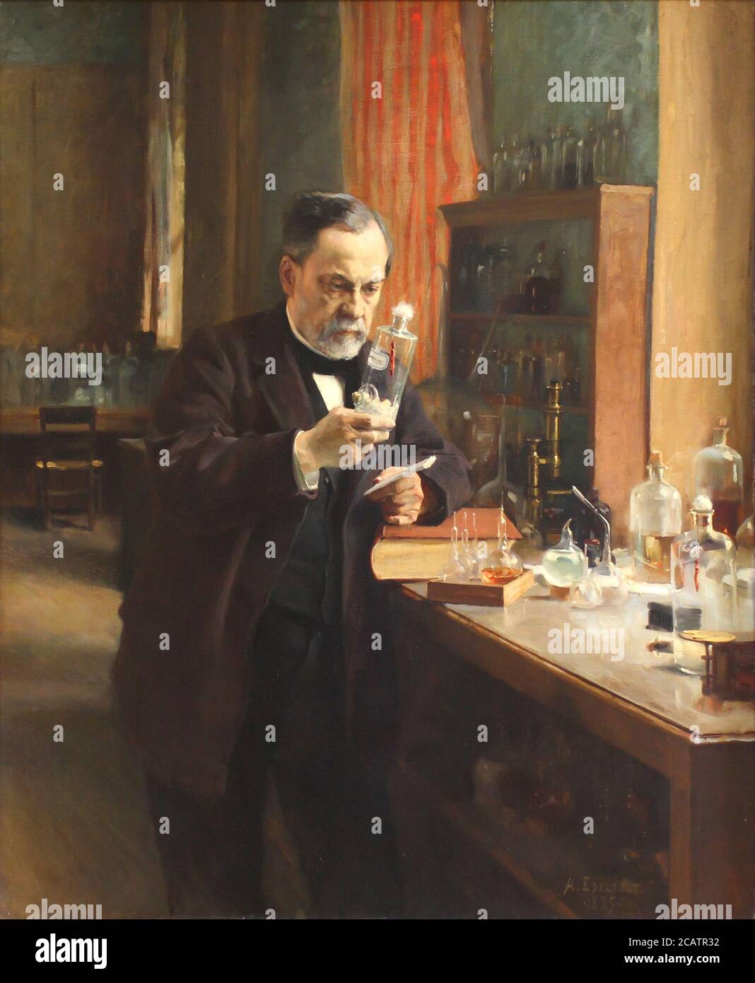 Louis Pasteur in his laboratory, painting by Albert Edelfelt in 1885 ...