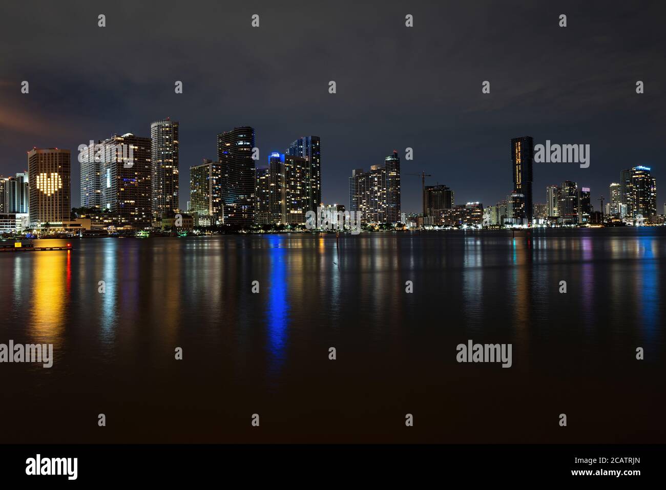 Miami night. Miami Florida, sunset panorama with colorful illuminated ...