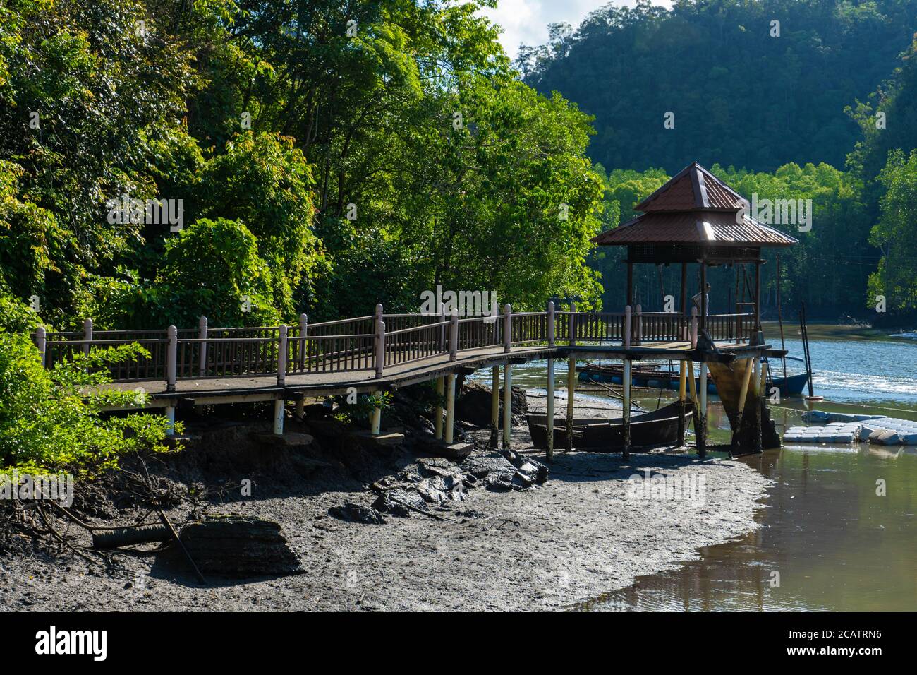 Incredibly beautiful natural landscape, a pier for boats to the river ...