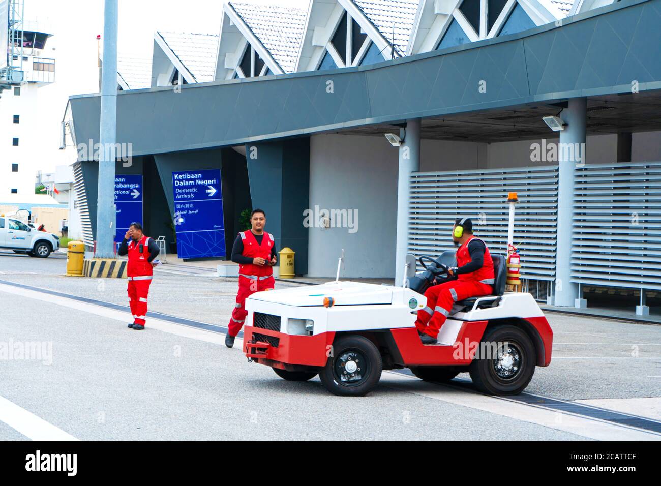 Special transport at the airport. Car for towing aircraft to the runway ...