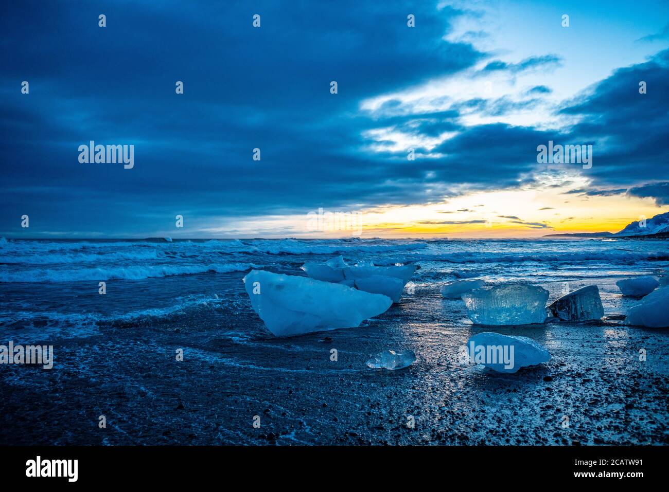 Diamond beach, a black beach with ice rocks in the south coast of ...