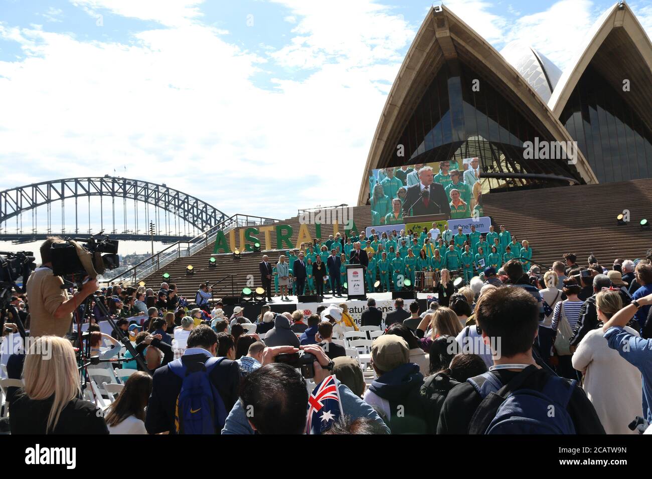 Australian Olympic team welcomed home at the Sydney Opera House after ...
