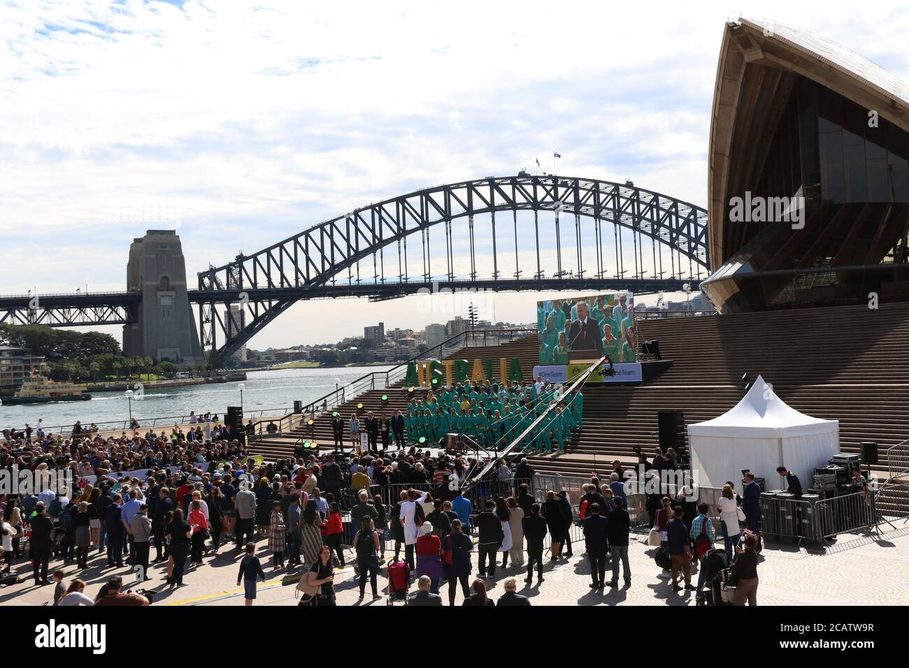 Australian Olympic team welcomed home at the Sydney Opera House after ...
