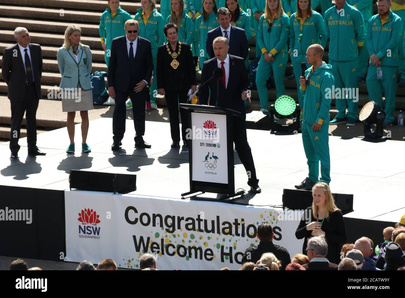 Australian Olympic team welcomed home at the Sydney Opera House after ...