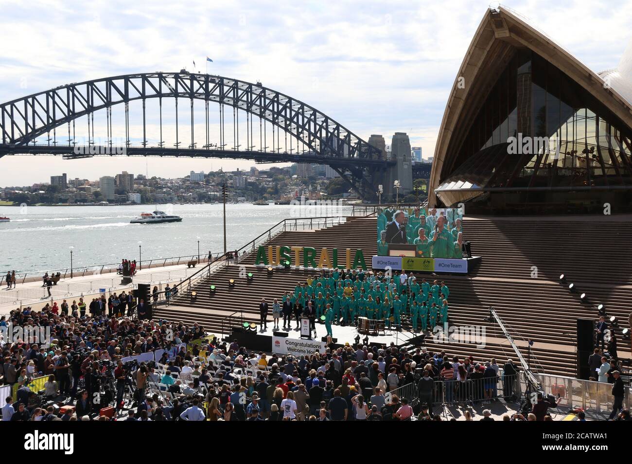 Australian Olympic team welcomed home at the Sydney Opera House after ...