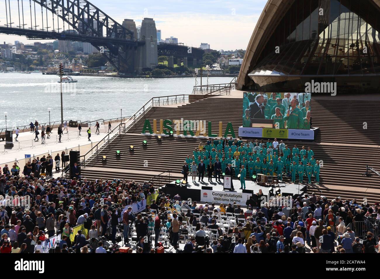Australian Olympic team welcomed home at the Sydney Opera House after ...