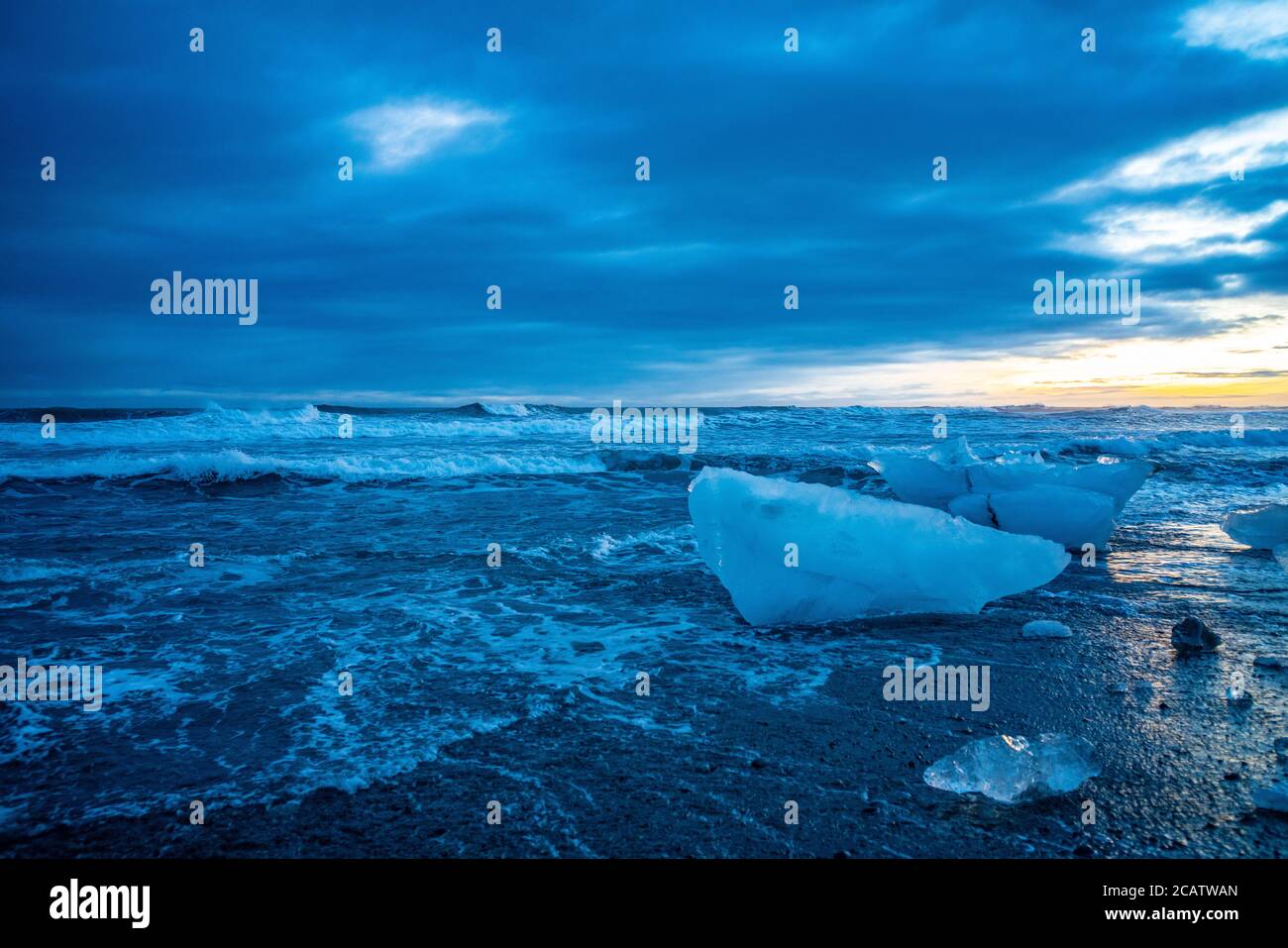 Diamond beach, a black beach with ice rocks in the south coast of ...