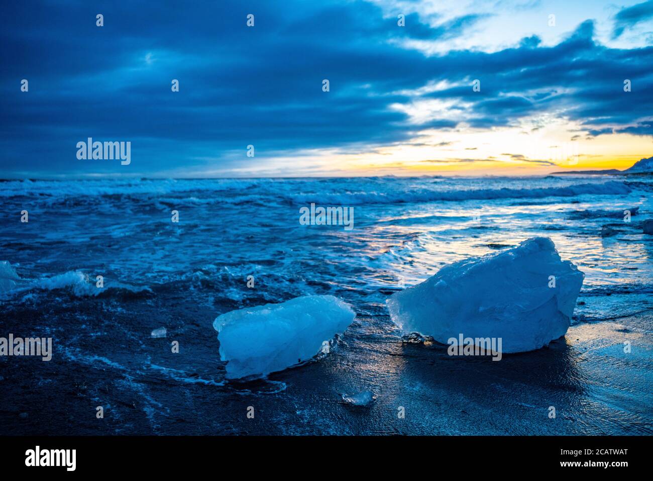 Diamond beach, a black beach with ice rocks in the south coast of ...