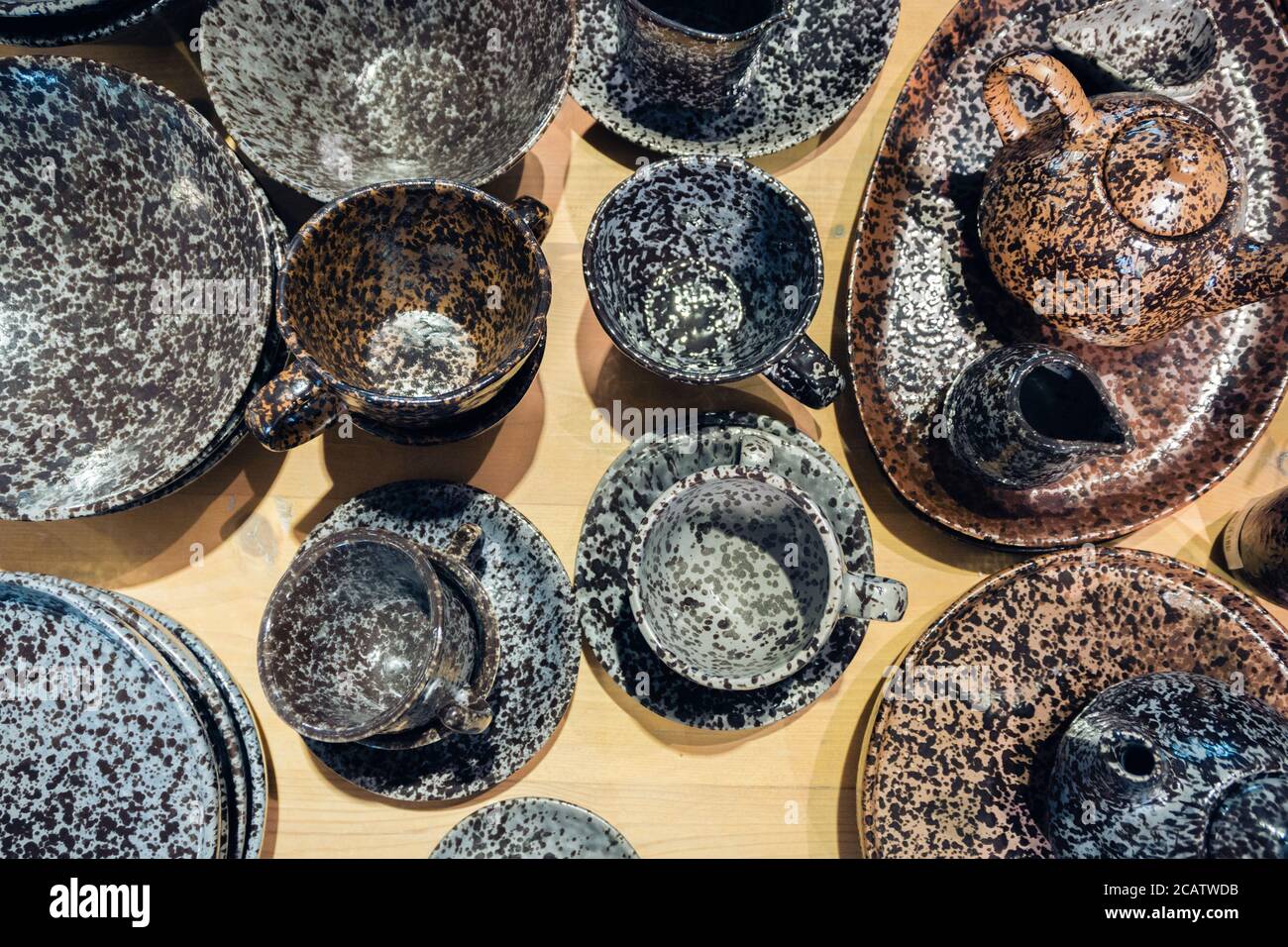 Collection of ceramic products, dishes of local Handicrafts from Russia ...