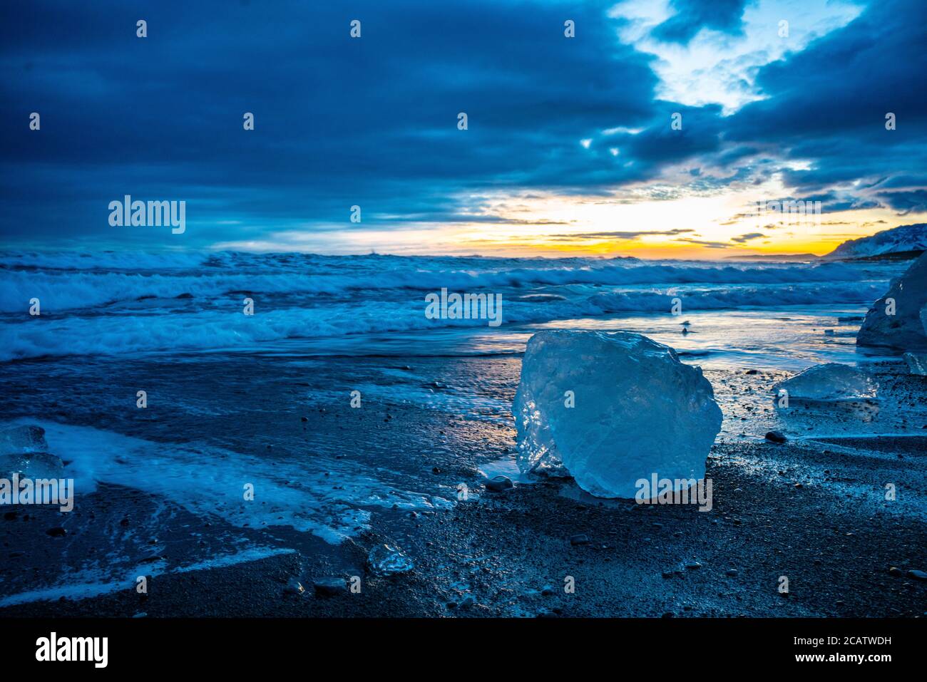 Diamond beach, a black beach with ice rocks in the south coast of ...
