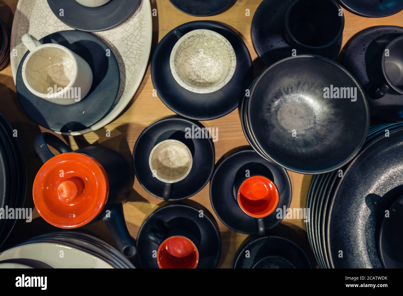 Collection of ceramic products, dishes of local Handicrafts from Russia ...