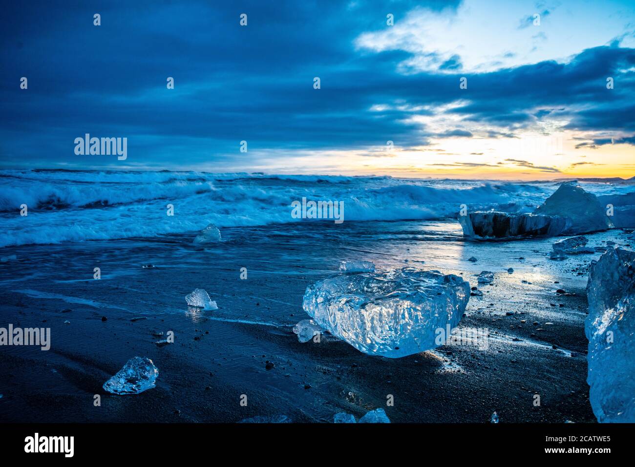 Diamond beach, a black beach with ice rocks in the south coast of ...